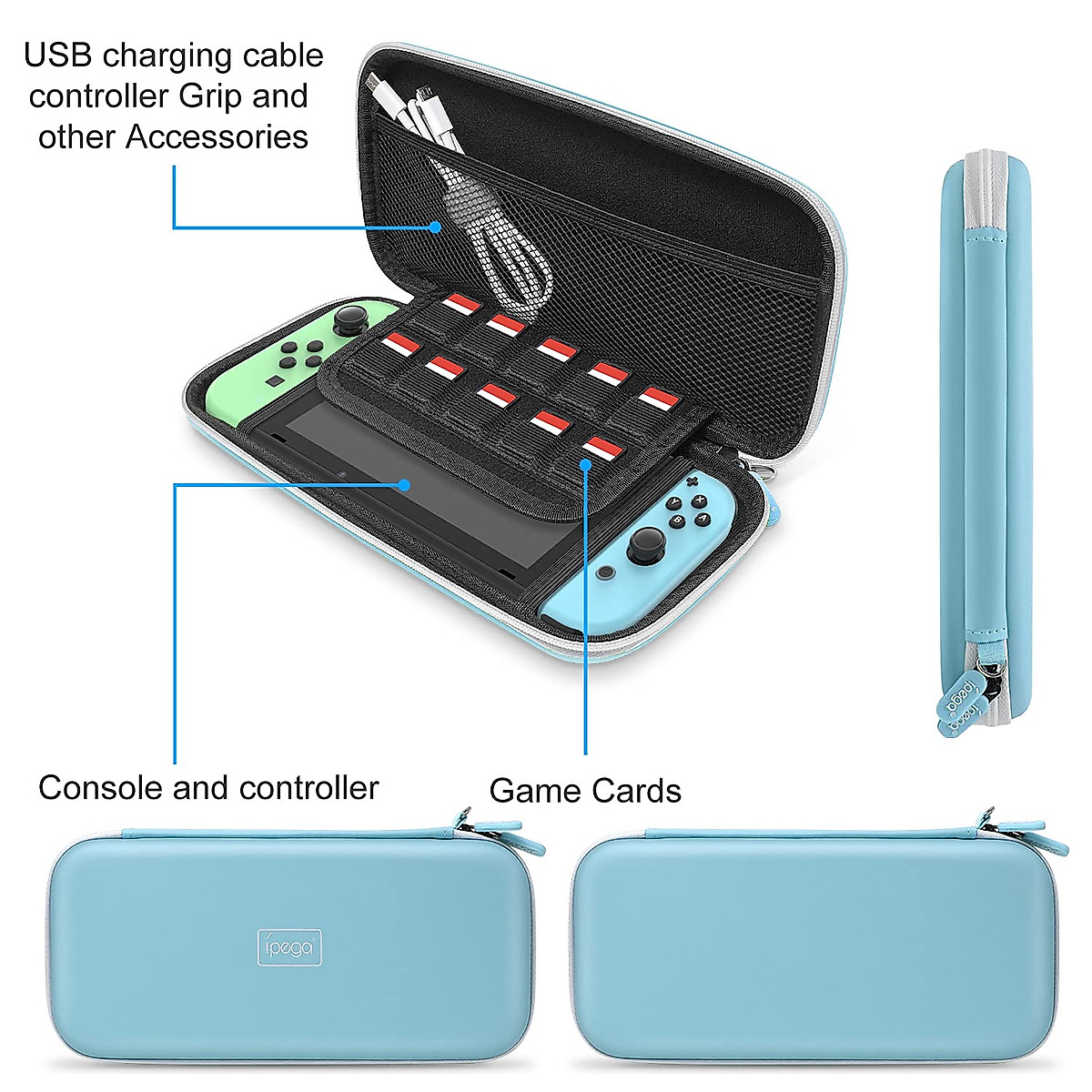 Accessories Bundle Compatible for Nintendo Switch OLED 2021, Essential Protection Kits with Carrying Case, Screen Protector, Cards Storage Case, Hand Grips, Cover for JoyCon & Thumb Grip Caps