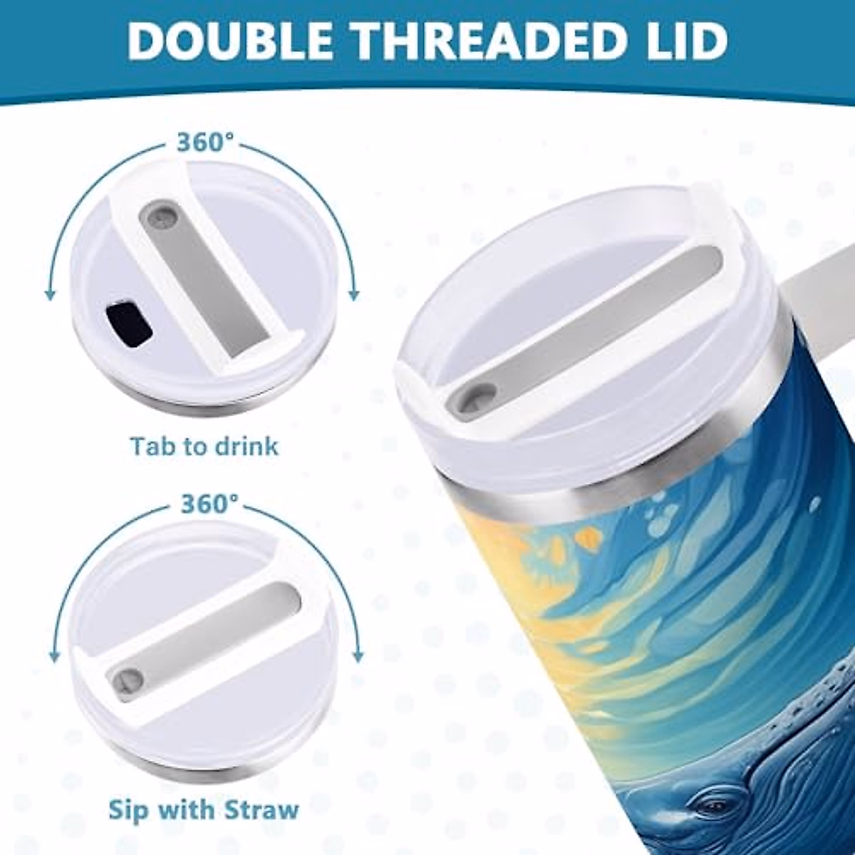 RPLIFE Underwater Scene Blue 40oz Tumbler with Handle, Stainless Steel Cups with Lid, Travel Coffee Tumbler