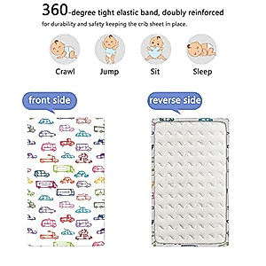 Cars Themed Fitted Crib Sheet,Standard Crib Mattress Fitted Sheet Soft and Breathable Bed Sheets -Baby Crib Sheets for Girl or Boy,28“ x52“,Multicolor