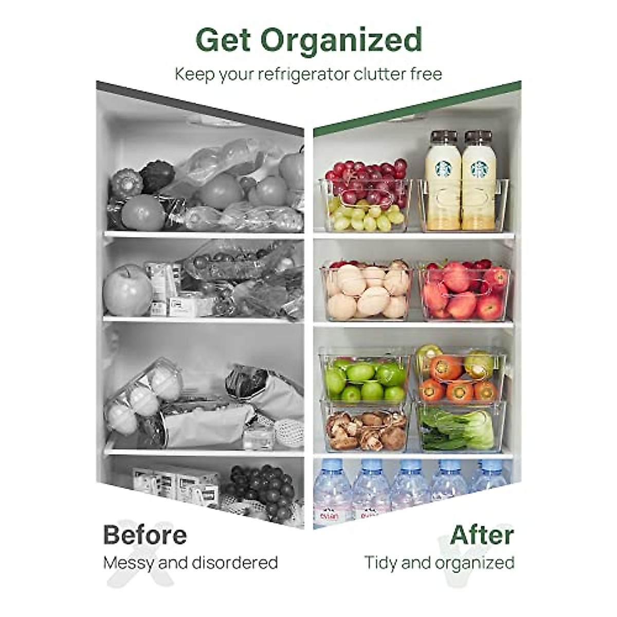 Kootek 16 Pcs Desk Drawer Organizer and 4 Pack Refrigerator Organizer Bins