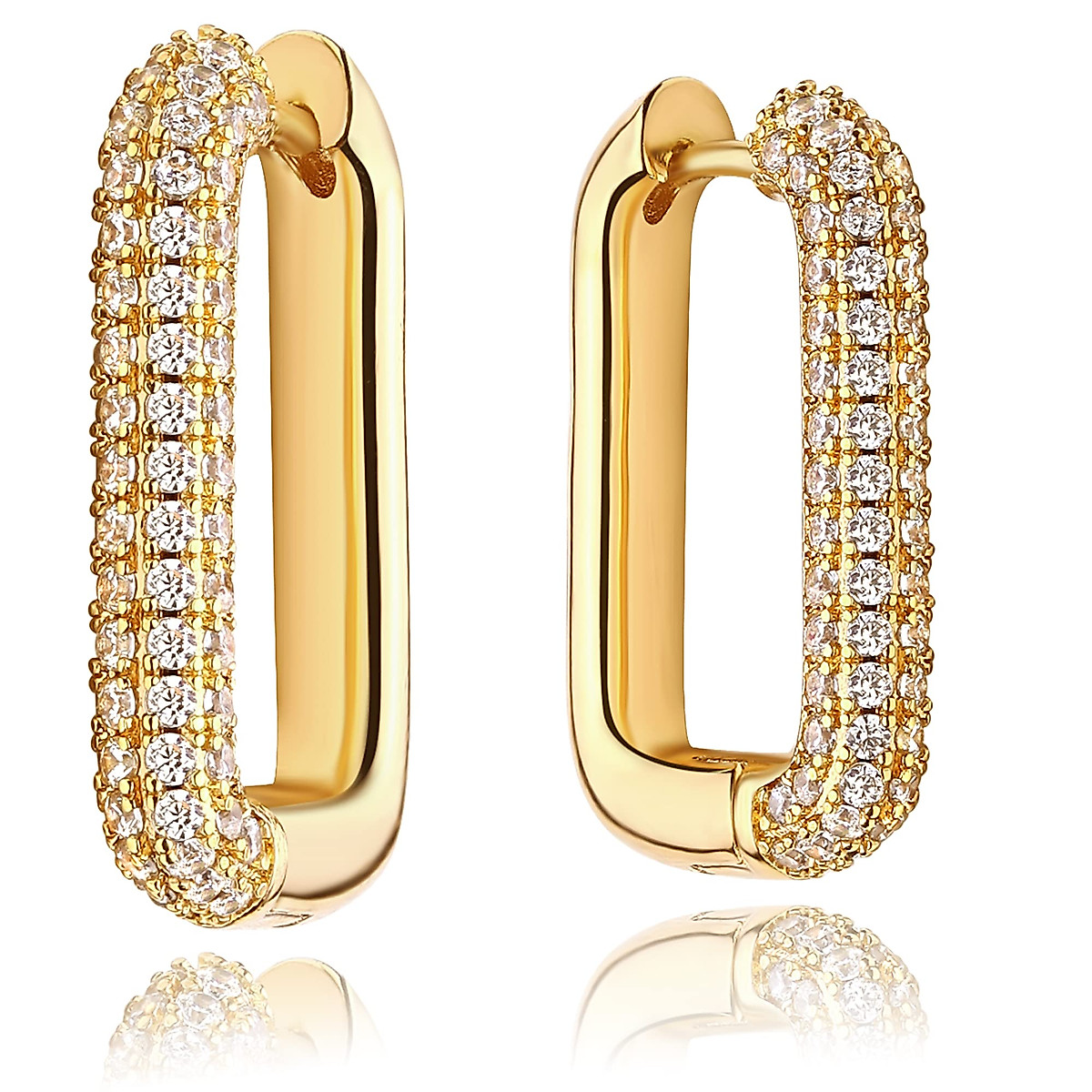 MEVECCO Gold U Shape Huggie Hoop Earrings 18K Gold Plated Dainty Cubic Zirconia Oval Huggie Earring for Women Cute minimalist Fashion Hoops Sleeper Earrings Jewelry