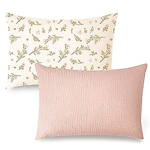 Muslin Toddler Pillowcase 2 Pack for 13x18 Pillow 100% Cotton Toddler Pillow Case Cover for Toddler Kids, Soft and Comfy Travel Pillowcase(Pink, Floral)