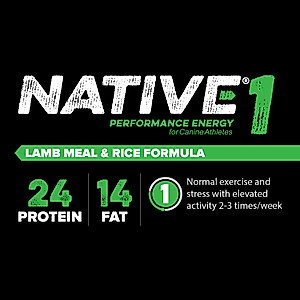 NATIVE Performance Dog Food | Lamb Meal and Rice Formula | No Filler or Bi-Products | Low to Normal Energy Level 1 | 40 Pound Bag