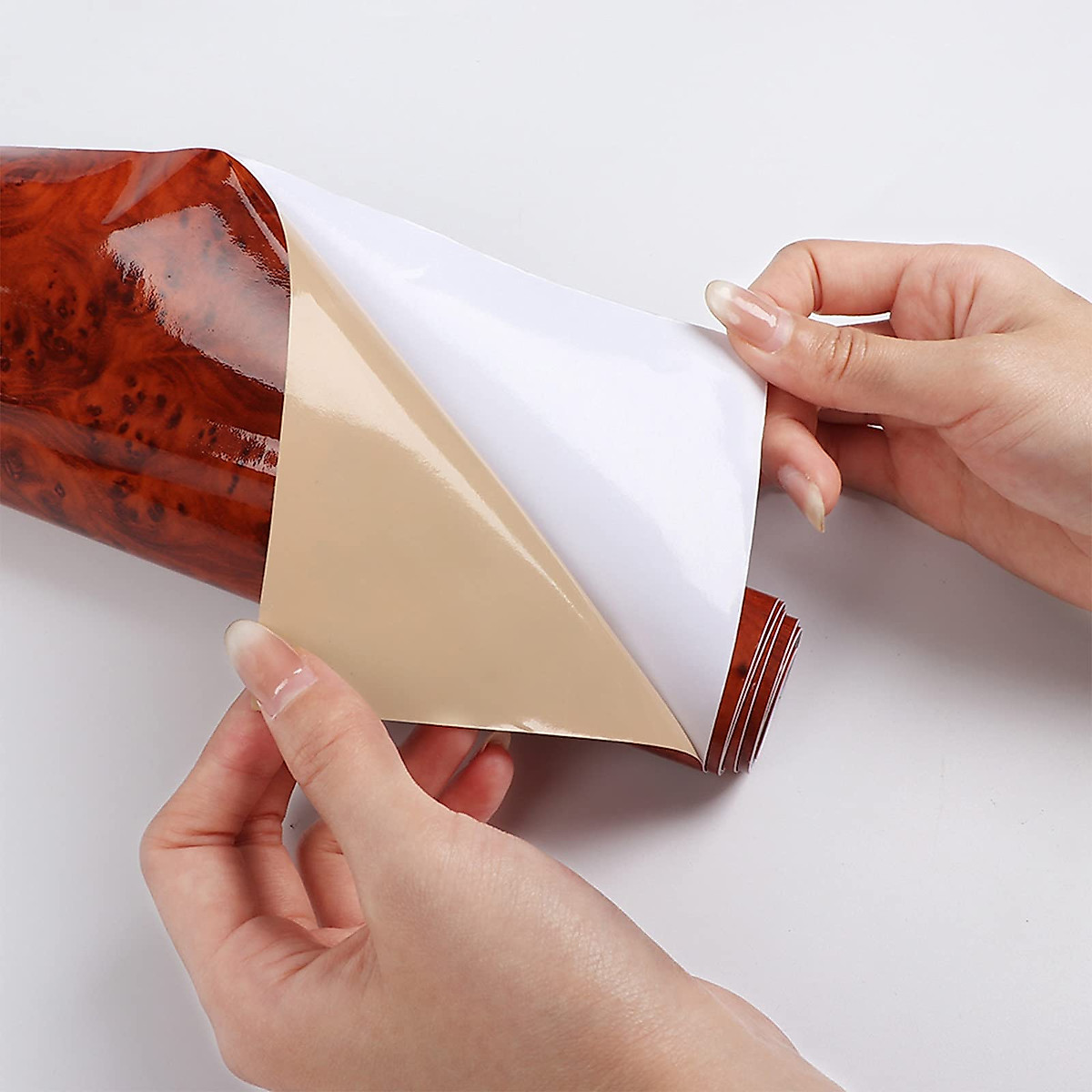 GreceYou High Glossy Wood Grain Vinyl Wrap Sticker Decal Car Internal Wraps Self Adhesive DIY Film, Waterproof Wrap Roll without Bubble, 100x 40cm/39.4x15.7in (yellowish-brown)