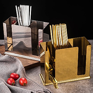 kaileyouxiangongsi Chinese Restaurant Utensil Holder, Stainless Steel Hanging 3 Compartments Mesh Utensil Drying Rack/Chopsticks/Spoon/Fork/Knife Flatware Storage（Golden）