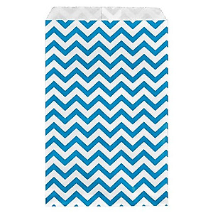 200 pcs Blue Chevron Paper Gift Bags Shopping Sales Tote Bags 6" x 9" Zig Zag Design-Caddy Bay Collection
