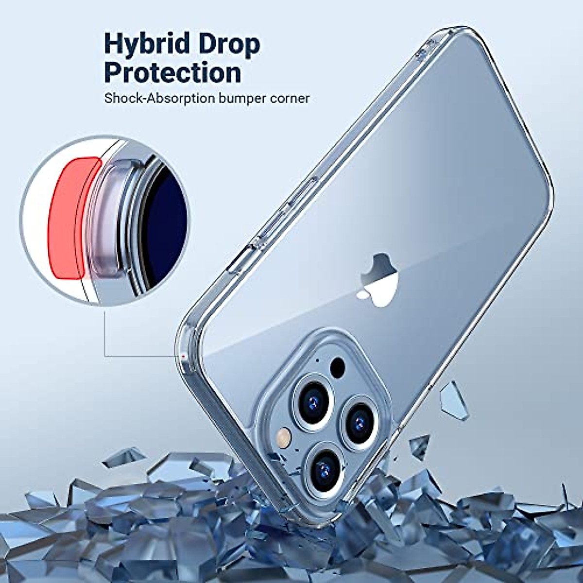 Imguardz Compatible with iPhone 13 Pro Clear Case with 2 Pack Tempered Glass Screen Protector, Hybrid Shockproof Protective Phone Case Slim Thin Cover for iPhone 13 Pro 6.1 inch 2021 (Clear)