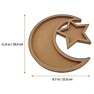 PRETYZOOM Eid Mubarak Party Food Serving Plate Ramadan Kareem Moon Star Shape Tray Cake Dessert Display Holder for Islam Muslim Party Festival Table Decor