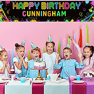Pajean Customize Personalized Glow in The Dark Birthday Backdrop Custom Neon Banner Happy Birthday Party Decorations Make Your Own Glow Banner DIY Colorful Graffiti Banner Birthday Party Decor