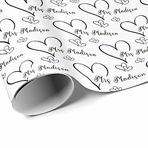 MyPupSocks Custom Text Wedding Wrapping Paper Black Heart and White, Personalized Name Gift Wrap Paper Funny Wrapping Paper Roll 58x23 for Boys Girls Wedding Anniversary 1 roll