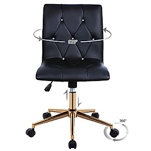 DUHOME Leather Home Office Chair, Armless Black Desk Chair with Gold Base, Adjustable Task Chair Computer Chair Rolling Chair with Wheels for Teens