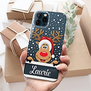 Case Charming Christmas Reindeer Personalized Case for iPhone 15 14 Pro Max 13 mini 12 11 XS XR X 10S 10R 10 8 Plus 7 SE Custom Clear Slim Soft Flexible TPU Rubber Phone Cover