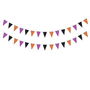 Black Orange Purple Halloween Party-Decorations Banner,2 Pack Graduation 2024 Birthday Baby Shower Streamers Garland Decor Glitter Paper Triangle Pennant Flags Bunting Lasting Surprise
