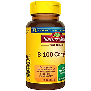Nature Made Time Release Vitamin B-100 High Potency B Complex, Dietary Supplement for Nervous System Function Support, 60 Time Release Tablets, 60 Day Supply