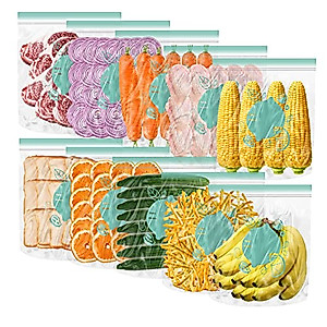 BRATA 15 PACK Reusable Storage Bags for food,BPA FREE Reusable Ziplock Bags Freezer Bags,Gallon Ziplock Bags for Liquid food Sandwich Meat Fruit Veggies Snack,Thaw in Microwave