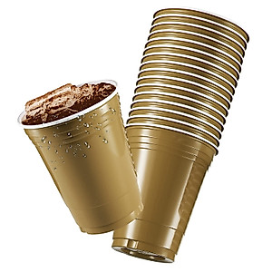 StarMar [Chefcity] 50 Pack - 16 Oz Disposable Gold Plastic Cups Big Party Cup Perfect For Birthday Party's Tableware