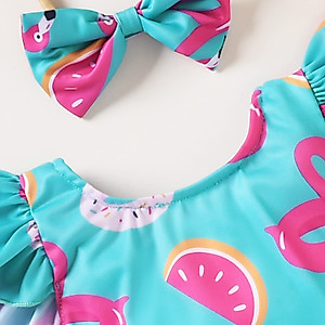 Toddler Baby Girl Flamingo Swimsuit Newborn Girls One Piece Ruffle Bathing Suit with Headband Summer Bikini Swimwear for Infant Girl(Flamingo,6-12 Months)