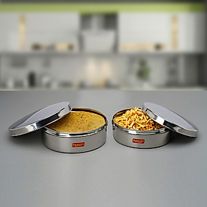 Sumeet Stainless Steel Flat Canisters/Puri Dabba/Storage Containers Set of 2Pcs (1.5Ltr,2.1Ltr)