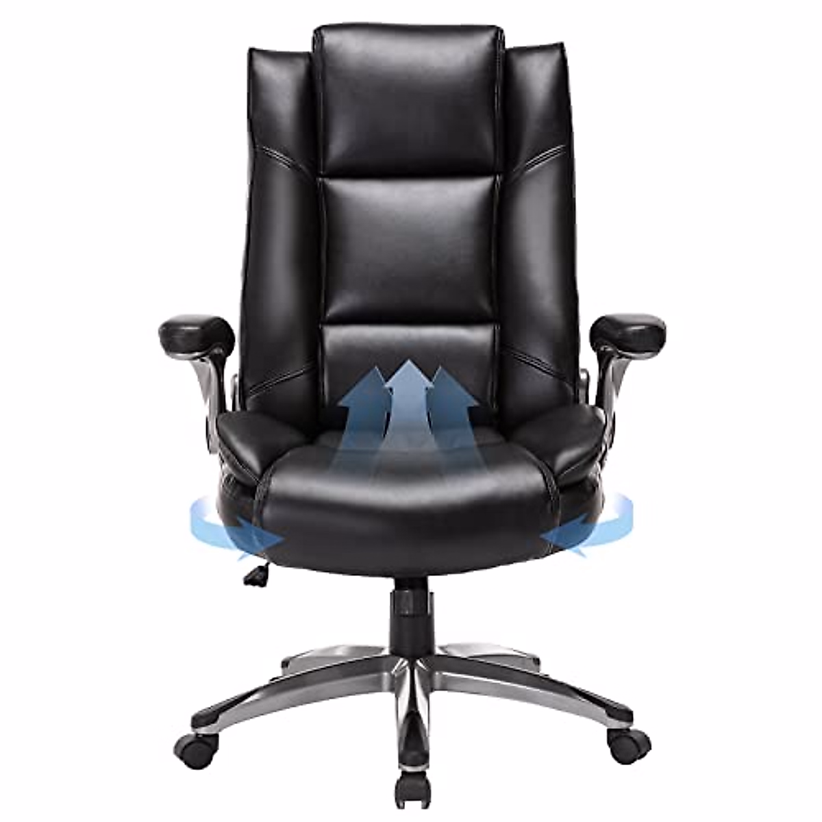 High Back Executive Office Chair-Ergonomic Bonded Leather Computer Chair with Flip-up Arms, Adjustable Tilt Tension, Padded Armrests, Swivel Rolling Home Desk Chair-Black,300lbs