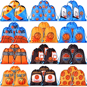 36 Pcs Basketball Party Favor Sports Drawstring Present Bags Basketball Goodie Bags Backpack Small Ball Gift Bags Gym String Bags for Kids Boys Girls Birthday Travel Storage Team Workout Gym 12 Styles