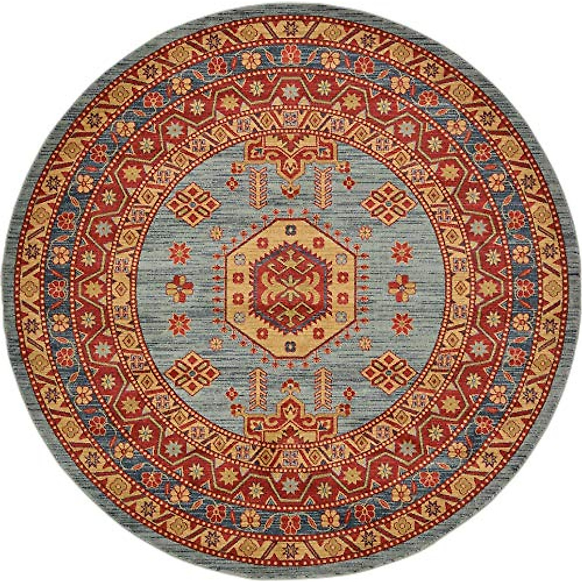 Unique Loom Sahand Collection Area Rug - Shapur (8' Round, Light Blue/ Light Brown)