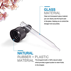 PH PandaHall Set of 12, Glass Eye Droppers for Essential Oil 30ml (1 Ounce) Pressure Rotating Cover Oil Droppers Pipettes Roller Tops for Essential Oil Bottles