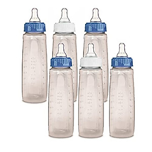 First Essentials by NUK Baby Bottle, Medium Flow, Blue and White, 6 Count (Pack of 1)