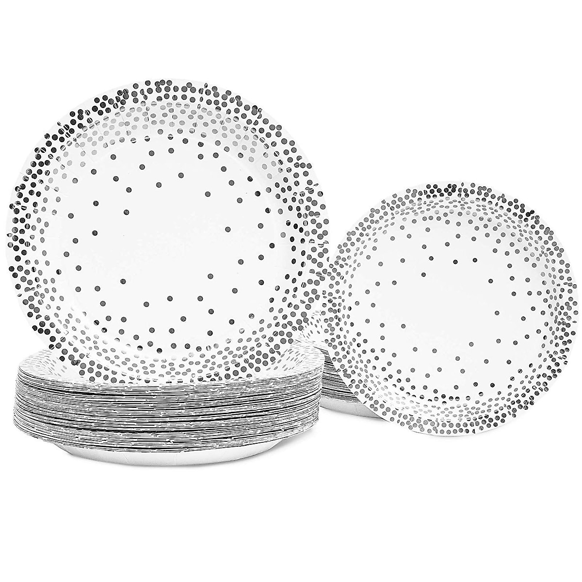 Juvale Serves 50 Silver Party Supplies - 150 Piece Disposable Paper Dinner Plates, Dessert Plates and Cups for Wedding, Birthday Party Table Decorations