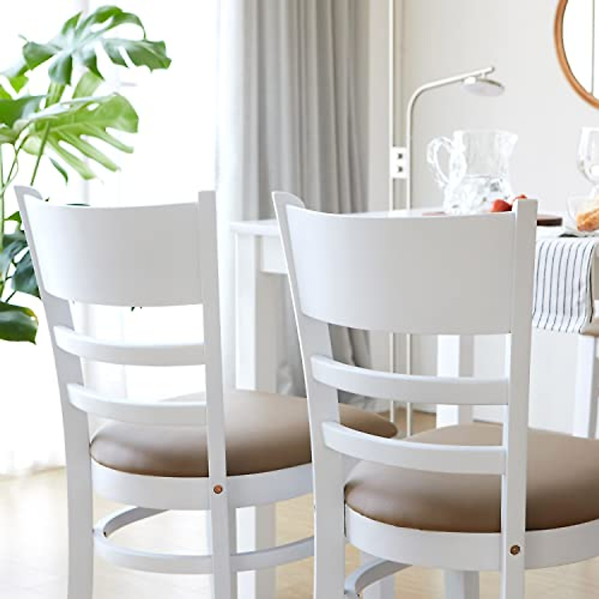 Livinia 4 Piece Cabin Wooden Dining Room Table Set with 2 Ladder Back Chairs and Bench (White)