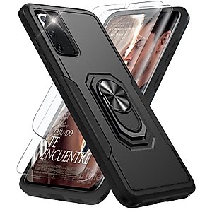 Galaxy S20 Case Samsung S20 Case with 2 Pack Self Healing Flexible TPU Film, YmhxcY [Military-Grade] 360°Finger Ring Holder Shockproof Protective Caser for Samsung Galaxy S20-Black