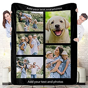 DIYKST Custom 5 Phoros Text Throw Blanket Customized Pictures Blanket Funny Fleece Blanket Lightweight Super Soft for Couch Sofa Bedding Living Room