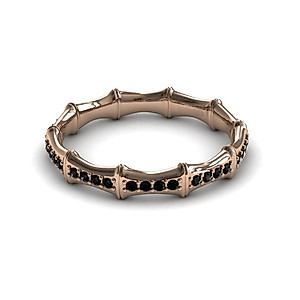 Jewelryonclick Rose Gold Plated Natural Black Onyx Curly Paved Bamboo Style Wedding Band Modern Design Teen Girls Matching Jewelry Lightweight Promise ring for Womens and girls US Size : 6