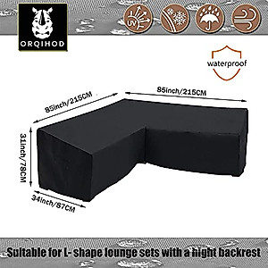 Orqihod V-Shaped Patio Furniture Cover Waterproof 600D Heavy Duty Outdoor Sectional Sofa Covers with Storage Bag 85x85inch Black Protective Cover for Corner Sofa Windproof