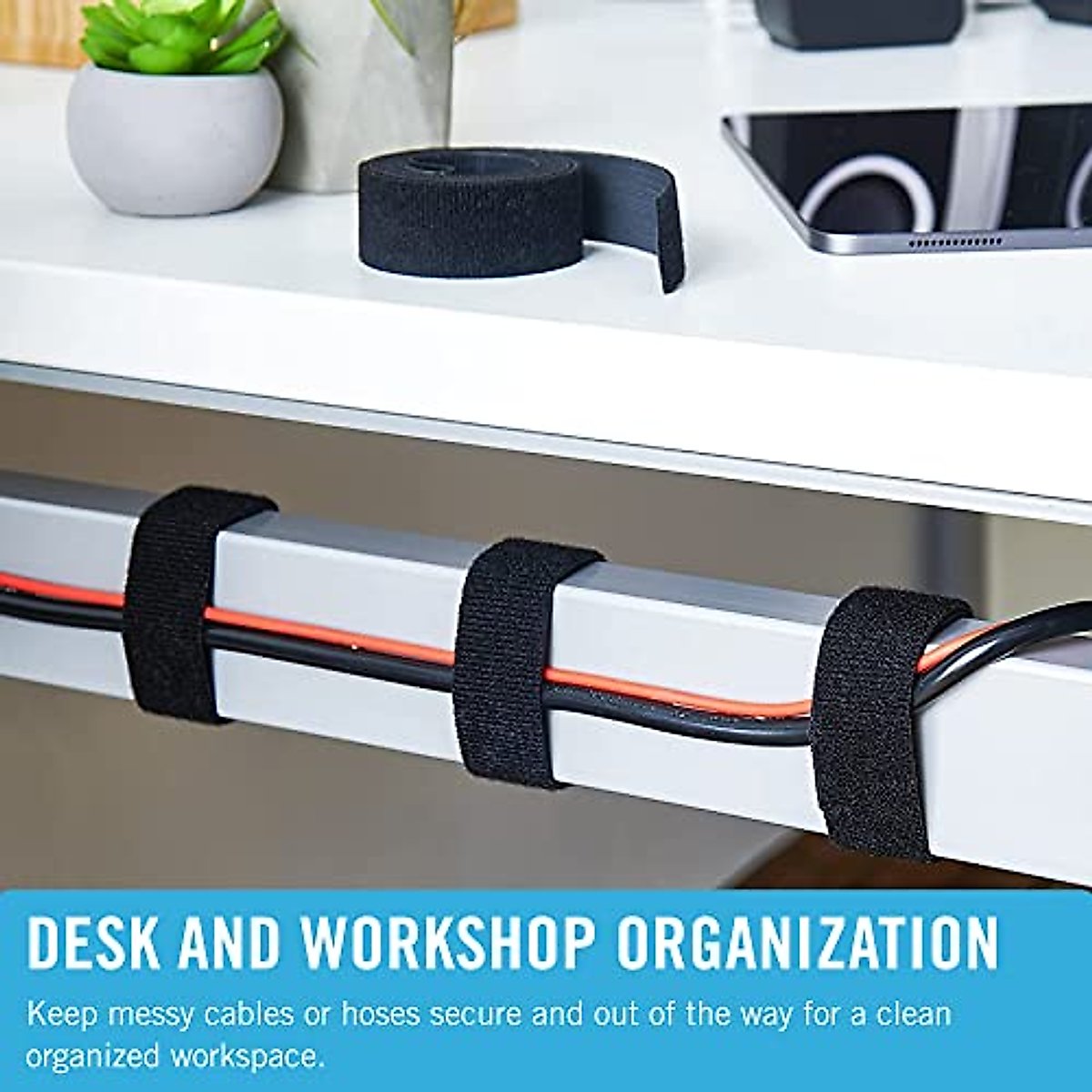 VELCRO Brand - ONE-WRAP Roll, Double-Sided, Self Gripping Multi-Purpose Hook and Loop Tape, Reusable, 12' x 3/4" Roll - Black
