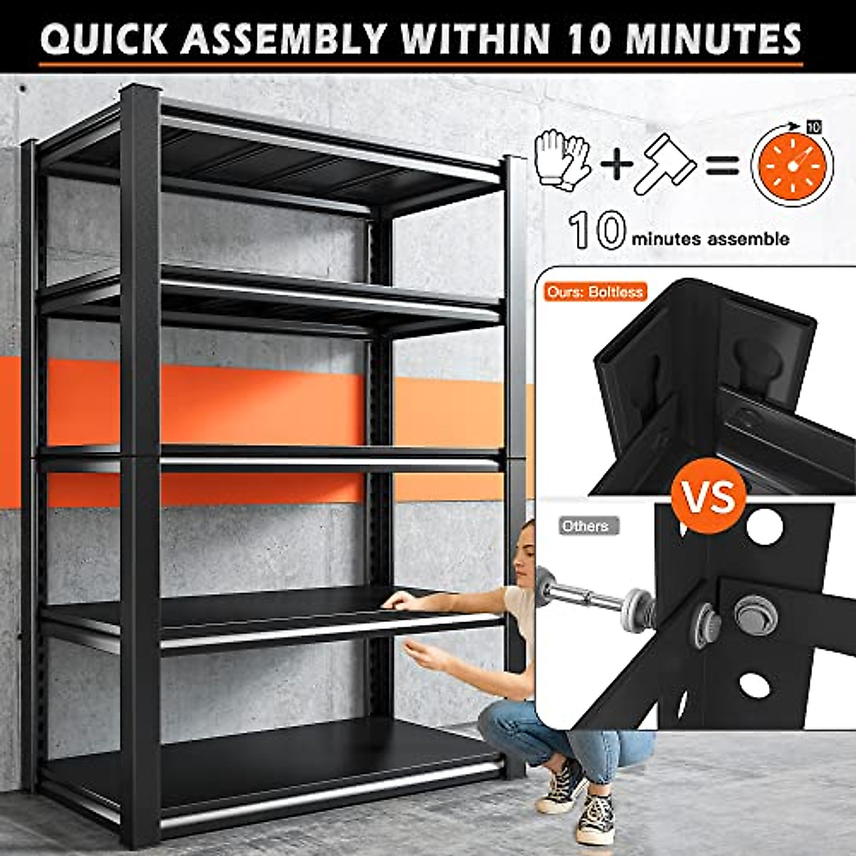 REIBII Garage Shelving Heavy Duty Storage Shelves Load 2000Lbs, Adjustable Garage Shelves Heavy Duty Shelving, 5-Tier Metal Shelving Unit, Garage Storage Shelves, Utility Shelf Racks, 40"W x18"D x72"H