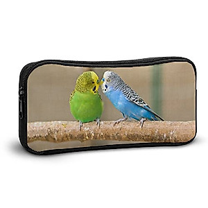 Parakeets Love-Birds Parrots on Branch Teen Adult Pencil Case Large Capacity Pen Pencil Bag Durable Storage Pouch