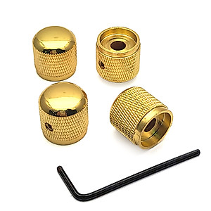 SAPHUE 4 Pcs Metal Volume Tone Dome Tone Guitar Speed Control Knobs with Allen Keys Screws Set for Fender Strat Telecaster Gibson Les Paul Electric Guitar or Bass（Gold）