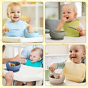 Yaomiao 6 Sets Baby Suction Bowl Silicone Dishware Bowls for Baby Toddlers with Spoons Forks Inwardly Curved Food Bowl Non Slip Baby Dishes and Utensils Baby Eating Supplies, 6 Colors (Fresh Color)