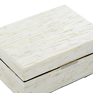 Deco 79 Mother of Pearl Handmade Box with Hinged Lid, Set of 2 12", 8"W, White