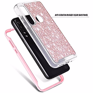 E-Began Moto G Fast Case with [Built-in Screen Protector], Full-Body Shockproof Protective Rugged Bumper Cover, Impact Resistant Case for Motorola Moto G Fast 2020 Release -Glitter Bling Rose Gold