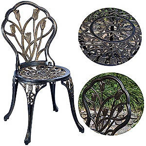 Mandolin Patio Table and Chairs,5 Piece Outdoor Dining Set,Rust-Resistant Cast Aluminum Bistro Set,with Cushion,Tulip Design (Copper)