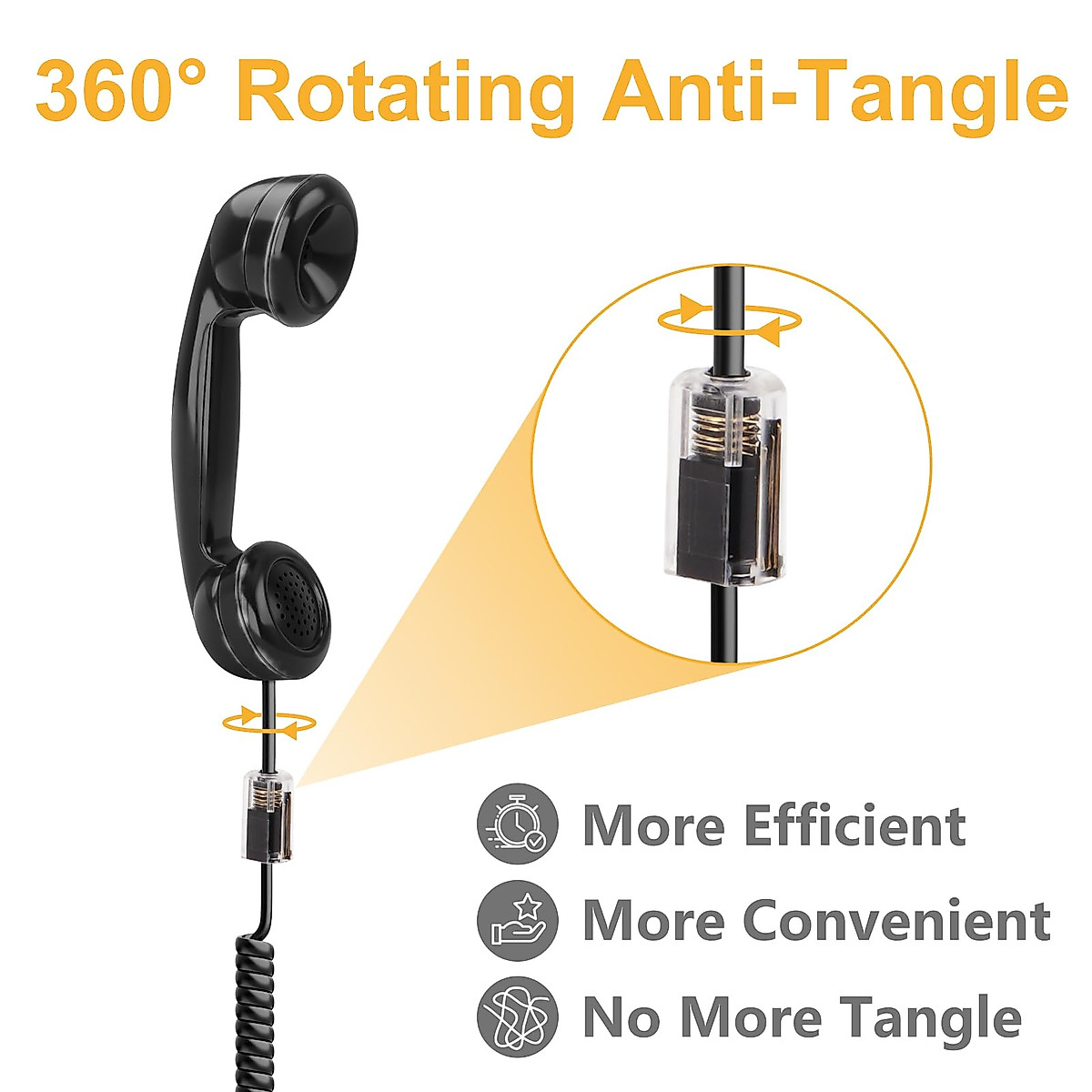 Uvital Telephone Cord Detangler(10 Pack), Anti-Tangle Telephone Handset Cable 360 Degree Rotating Landline Swivel Cord Untangler Black
