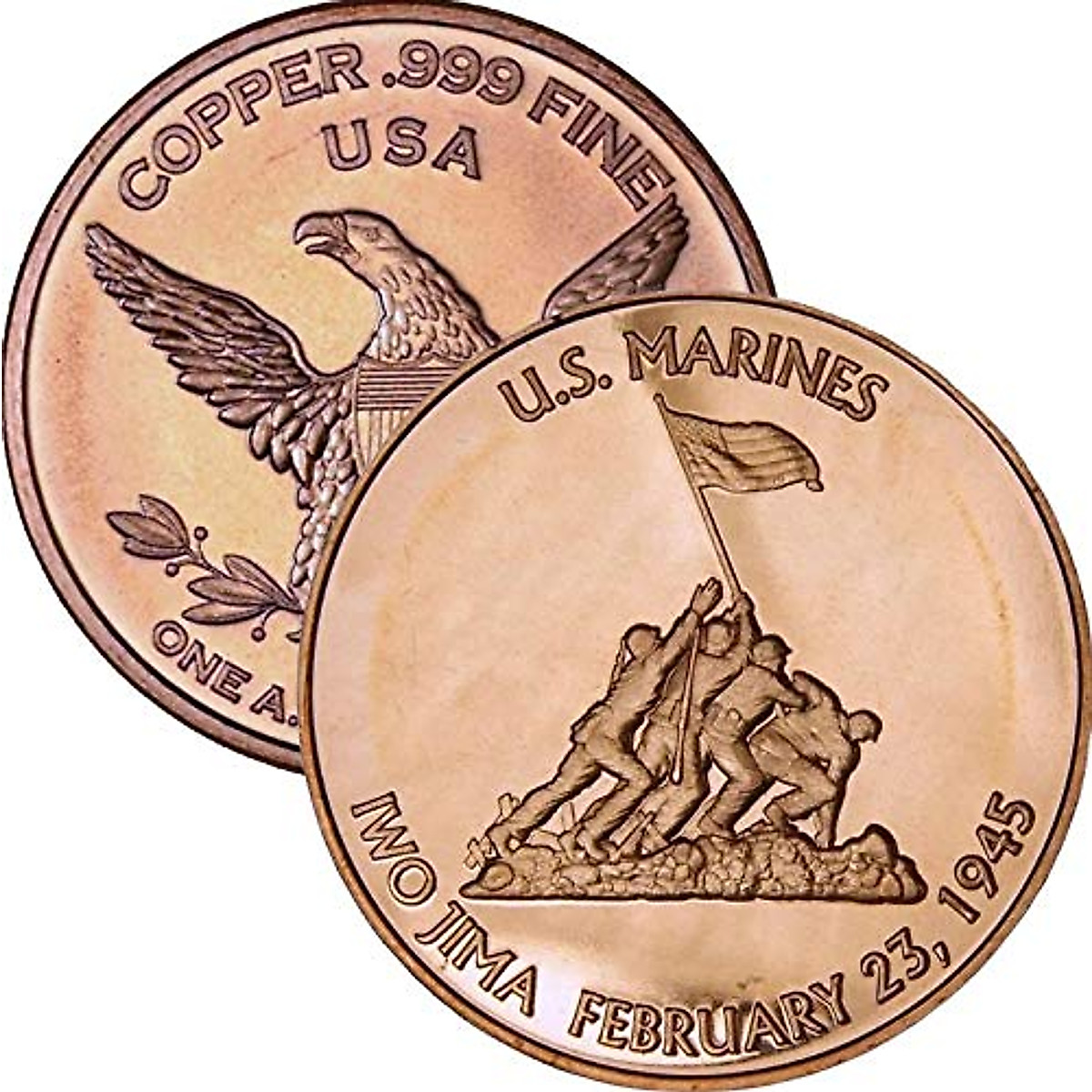 Private Mint 1 oz .999 Pure Copper Round/Challenge Coin (U.S. Marines - Iwo Jima)