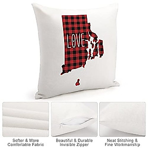 Red Black Buffalo Plaid Rhode Island State Map Throw Pillow Covers Love Pillow Case Home State Cushion Cover Going Away Gift Valentine's Day Decor Square Pillowcase Gift for Him 22"x22"