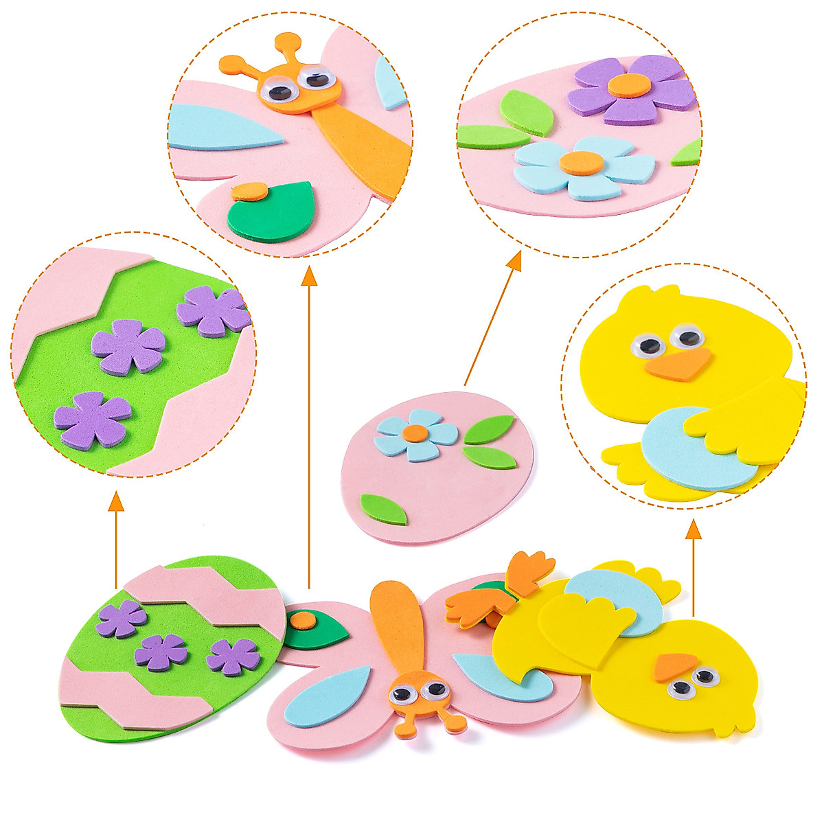 JOYIN 24 Pcs Foam Easter Egg Magnet Craft Kit, Easter Craft Kits DIY Animal and Egg Magnet Set for Kids Favor Classroom Homeschool Art Decor, Art and Craft Supplies Party Favors
