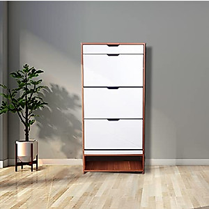 NewCosmos Shoe Cabinet with 3 Flip Drawers Wooden Shoe Cabinet Organizer with Adjustable Shelves Freestanding Shoe Rack Storage Cabinet for Entrance Hallway Living Room Bedroom