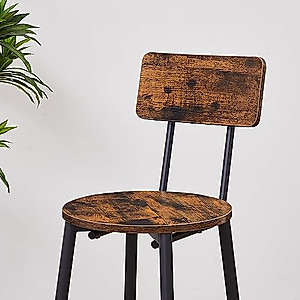 Lepfun Bistro Set of 2, Pub High Top Round Table and Chairs Upholstered Cushion, Storage Shelf and Backrest, 3-Piece Bar Stool Set for Breakfast Nook, Rustic Brown