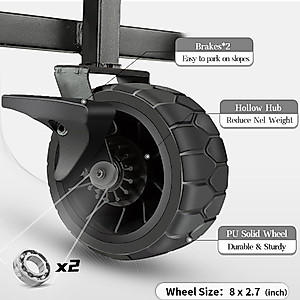 WHITSUNDAY Collapsible Folding Garden Outdoor Park Utility Wagon Picnic Camping Cart with Bearing and Brake 8" All Terrain Wheels with Push Bar (Purple)