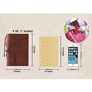 Leather Travel Journal Writing Notebook, Classic Embossed Vintage Nautical Spiral Blank String Refillable Diary Notepad Sketchbook to Write in, Unlined Paper, Retro Pendants (7.3” x5”, Deep Blue)