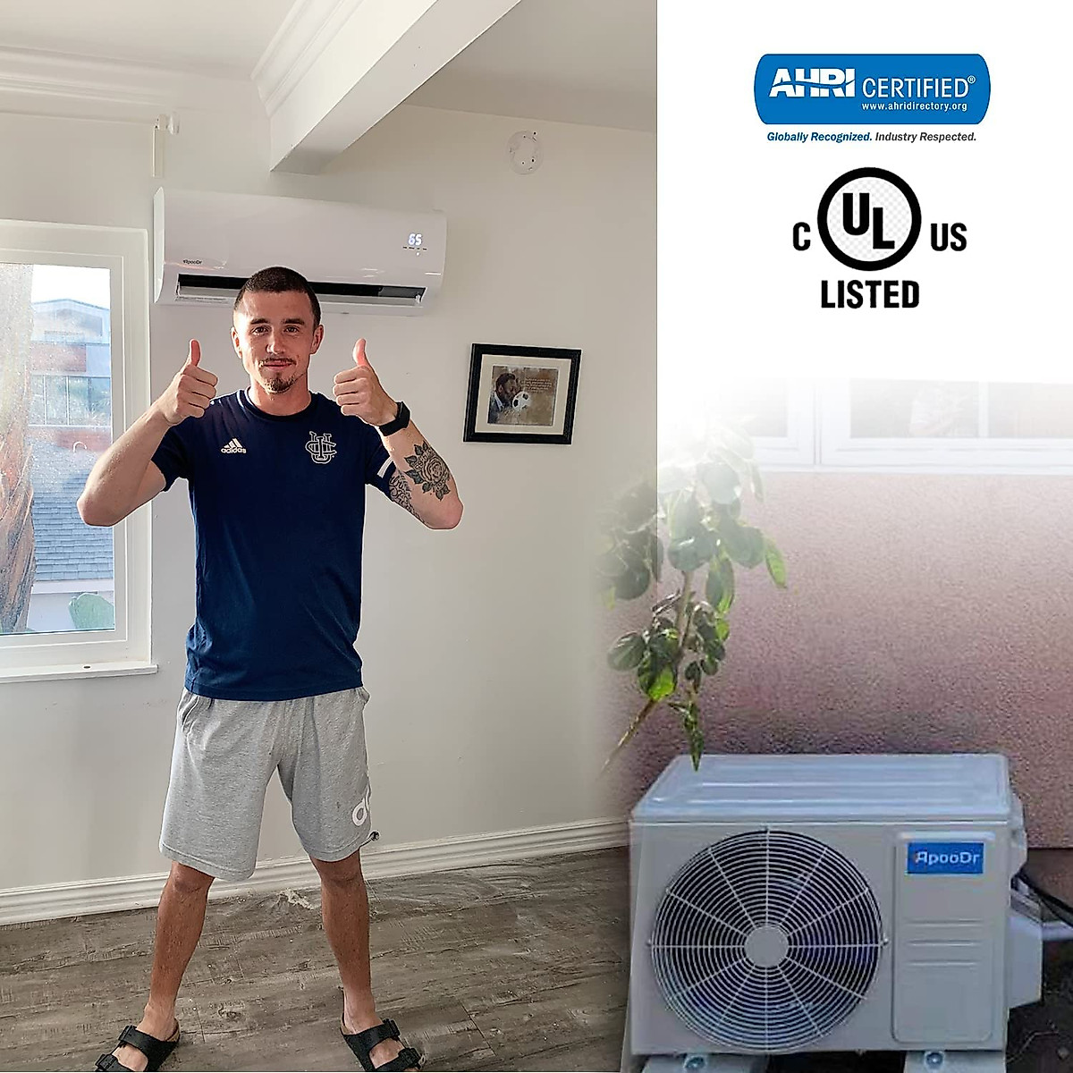 ApooDr 18000 BTU Mini Split Air Conditioner Ductless Inverter System 18.3 SEER2 with Heat Pump 220V 1.5 Ton,with Installation Kit